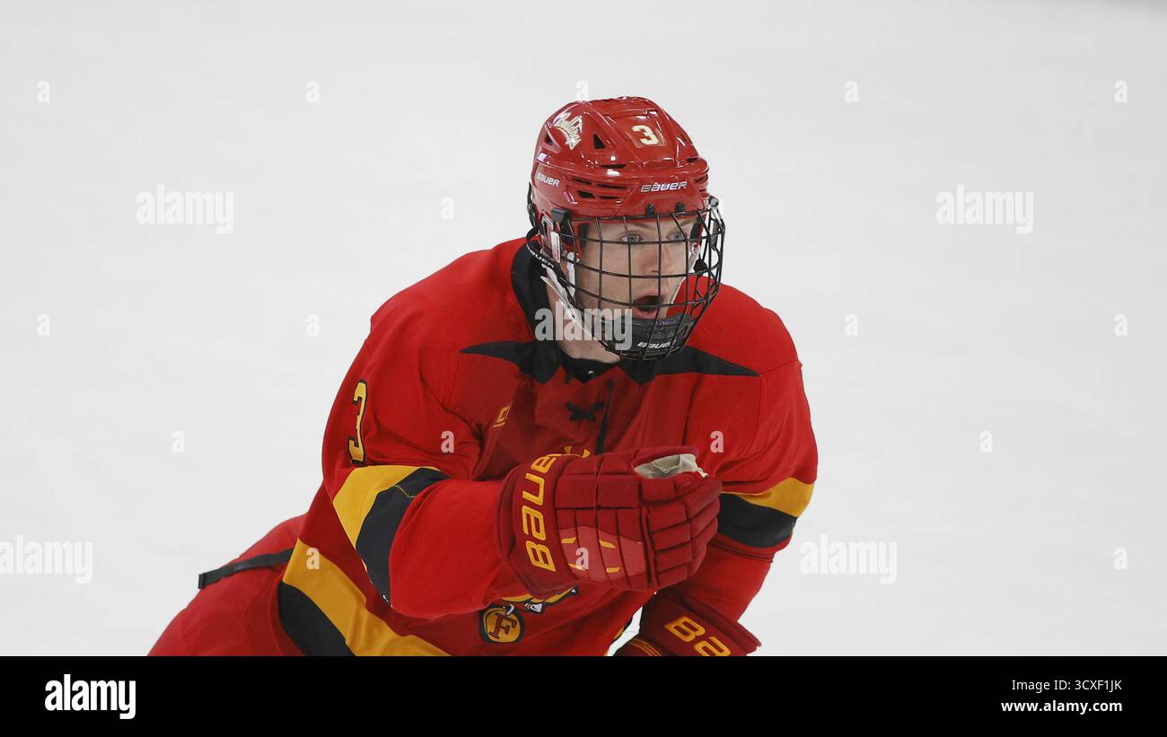 Ferris State's Logan Heroux plays during an NCAA hockey game on ...