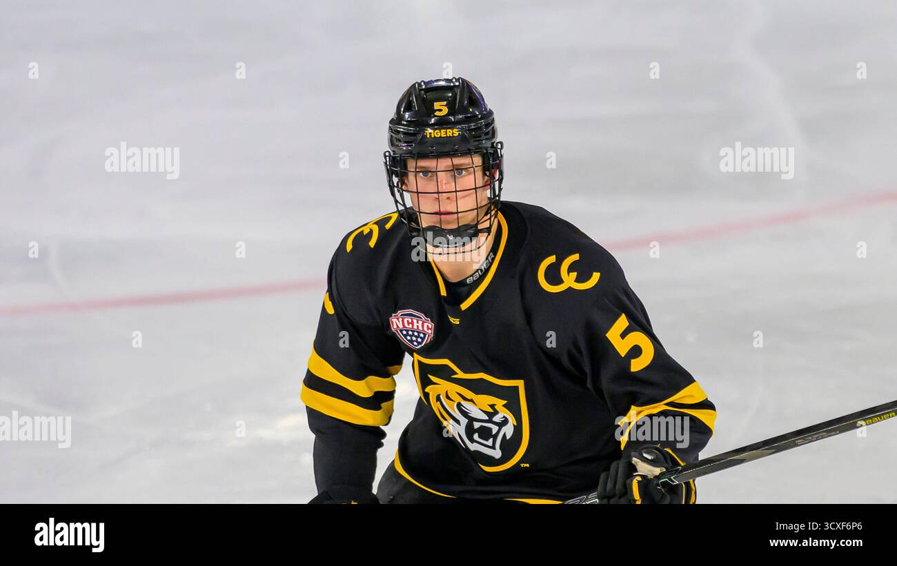 Colorado College defender Ryan Koering (5) skates during an NCAA hockey ...