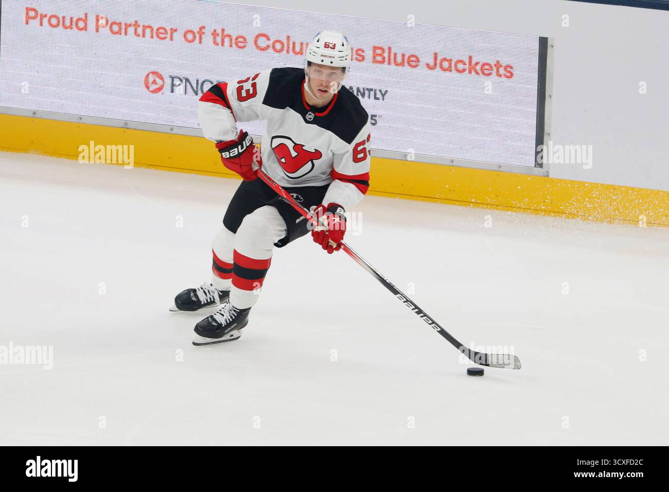 New Jersey Devils' Jesper Bratt plays against the Columbus Blue Jackets ...