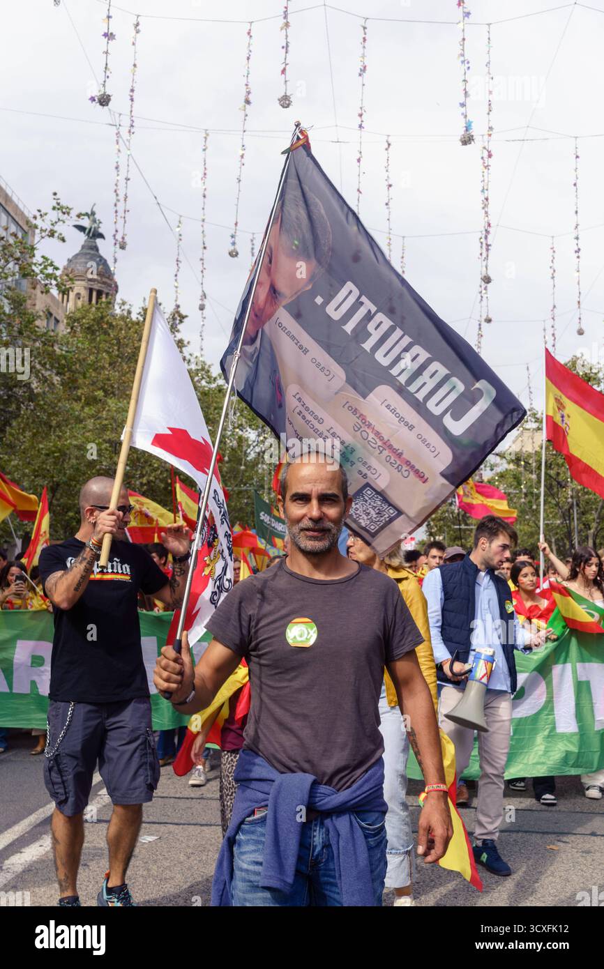 Vox party demonstration in national day of Spain. Severalhundred people ...