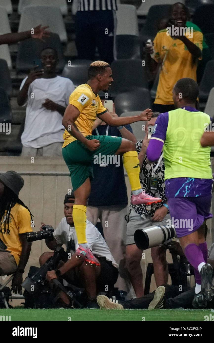 South Africa's Oswin Appollis celebrates after scoring his side's ...