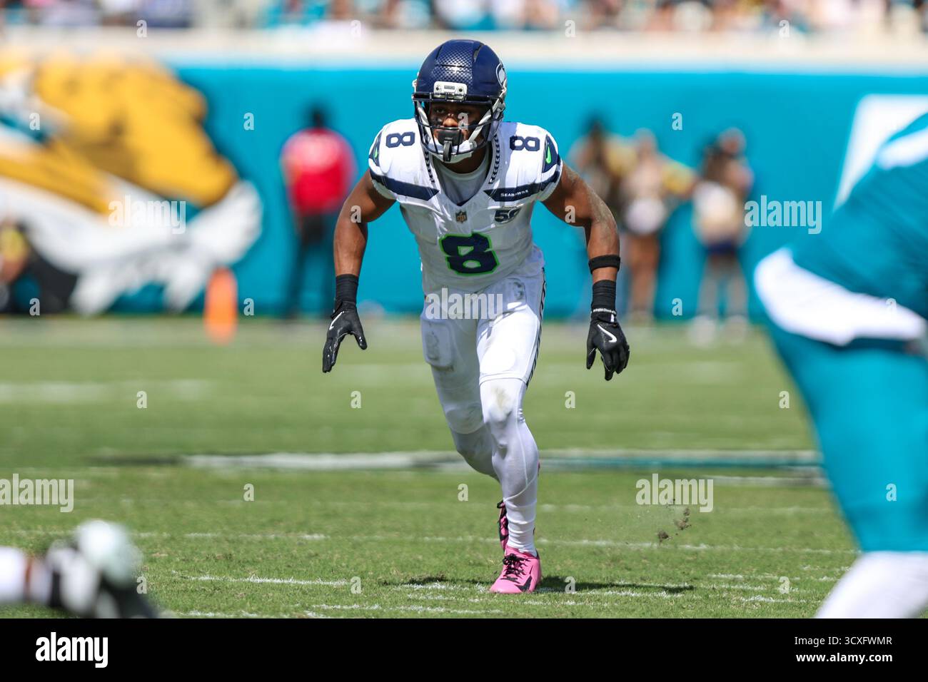 Seattle Seahawks safety Coby Bryant (8) runs to the ball during an NFL ...