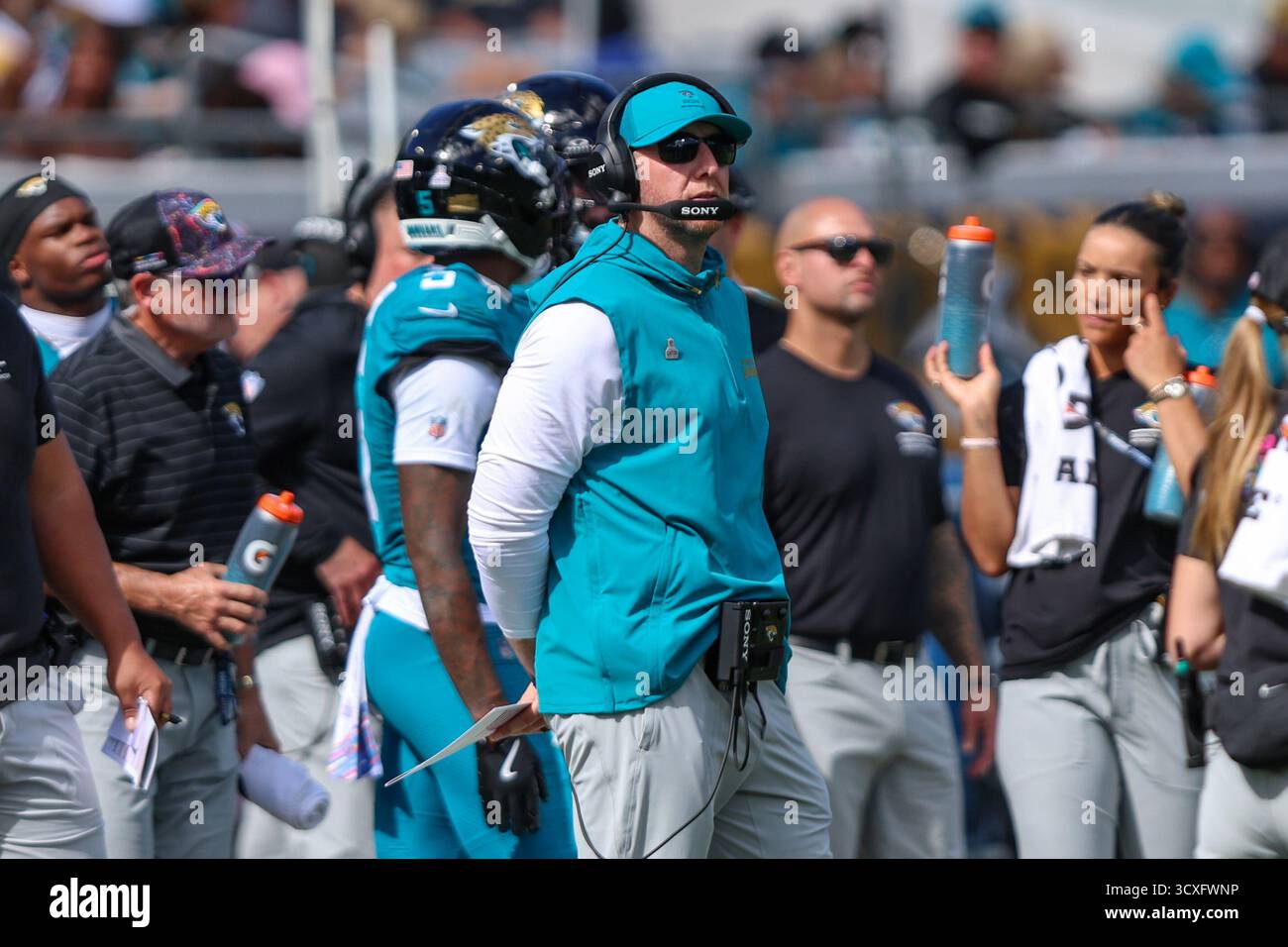 Jacksonville Jaguars head coach Liam Coen watches from the sideline ...