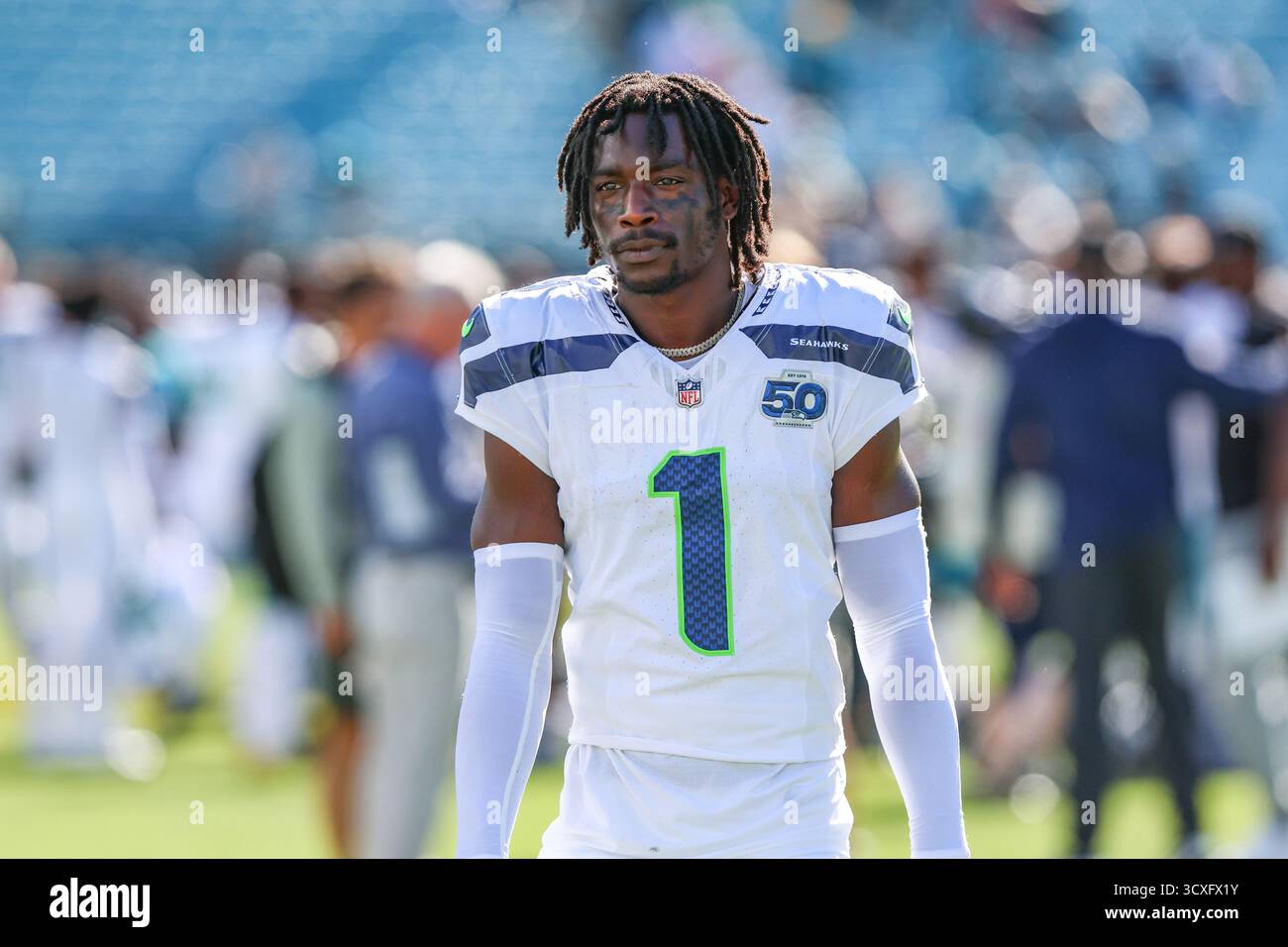 Seattle Seahawks cornerback Derion Kendrick (1) walks off the field ...