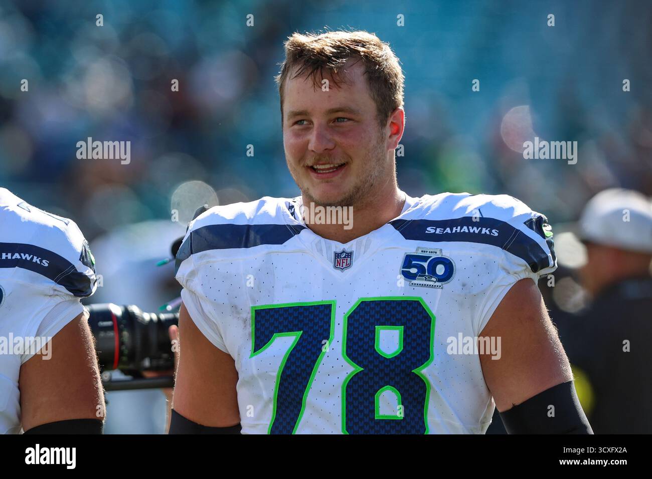 Seattle Seahawks guard Mason Richman (78) walks off the field after an ...