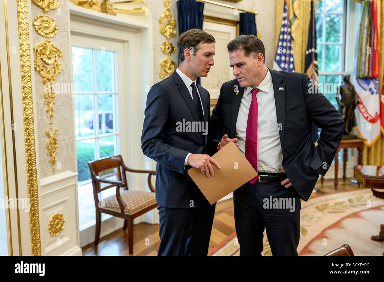 Jared Kushner speaks with Israeli Minister of Strategic Affairs Ron ...