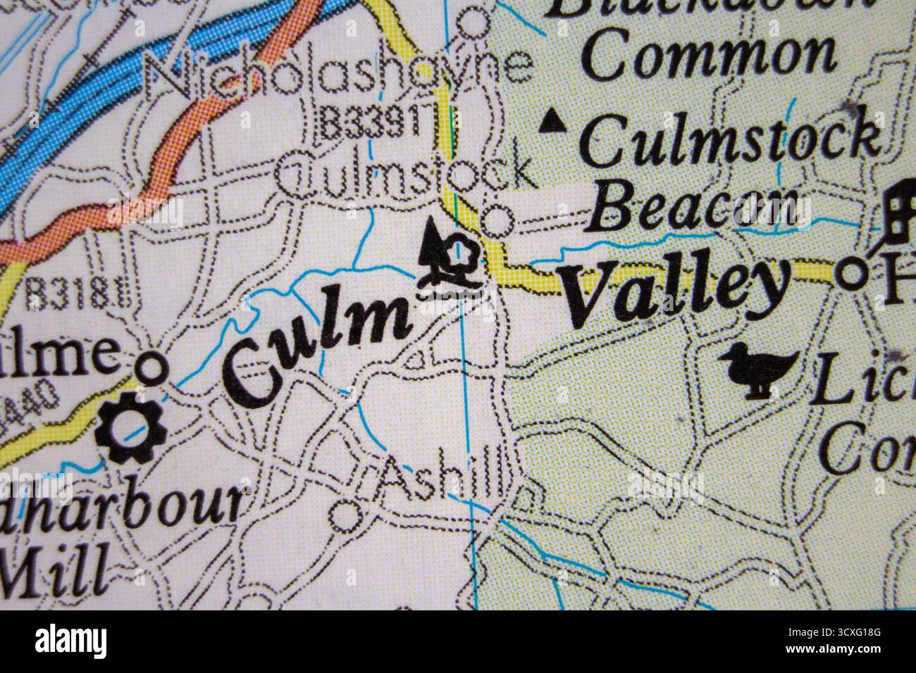 Culm Valley - England, United Kingdom colour atlas map town name of the ...