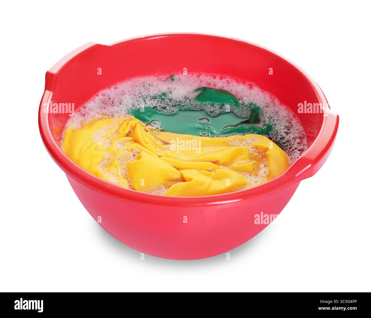 Plastic basin with clothes and water isolated on white Stock Photo - Alamy