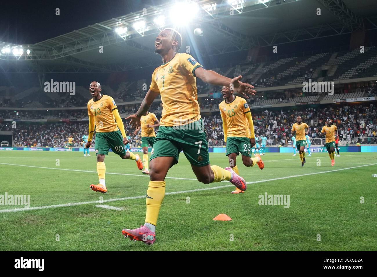 South Africa's Oswin Appollis celebrates after scoring his side's ...