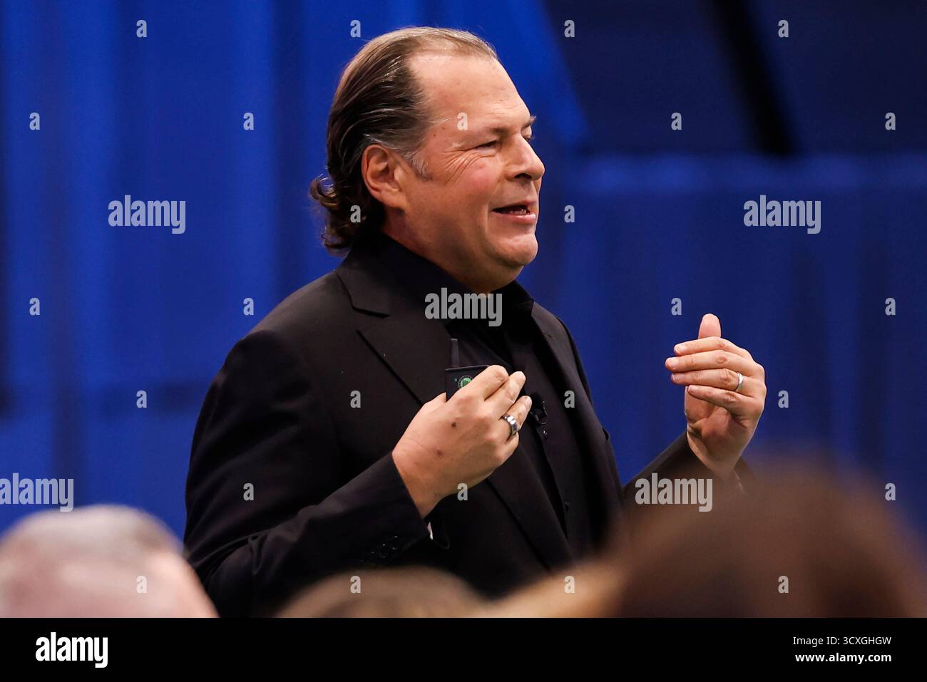 Salesforce CEO Marc Benioff delivers the keynote address at the start of the Dreamforce ...