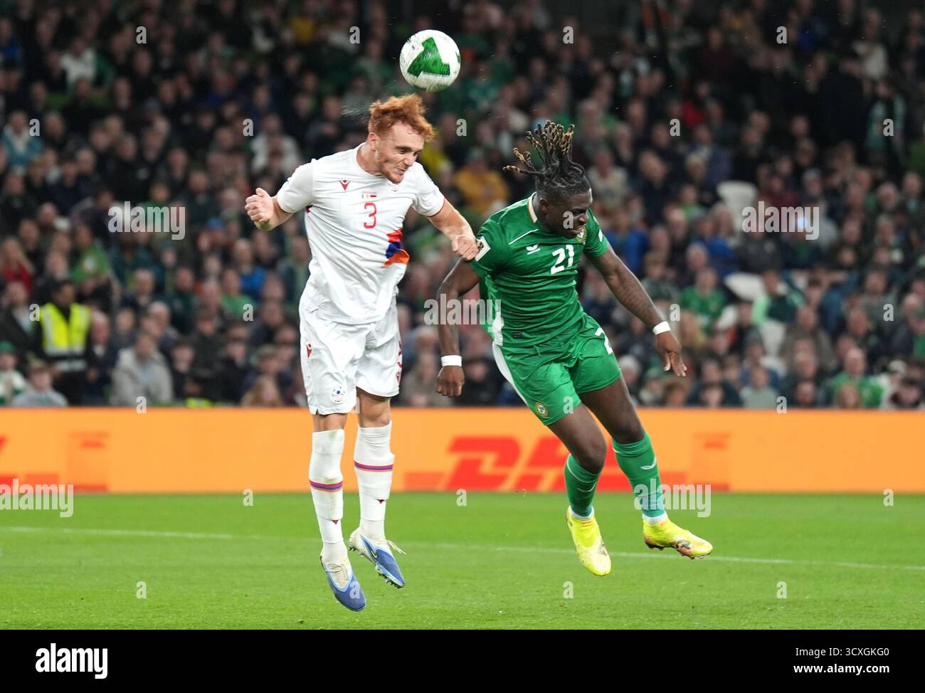 Armenia's Edgar Piloyan (left) and Republic of Ireland's Festy Ebosele ...