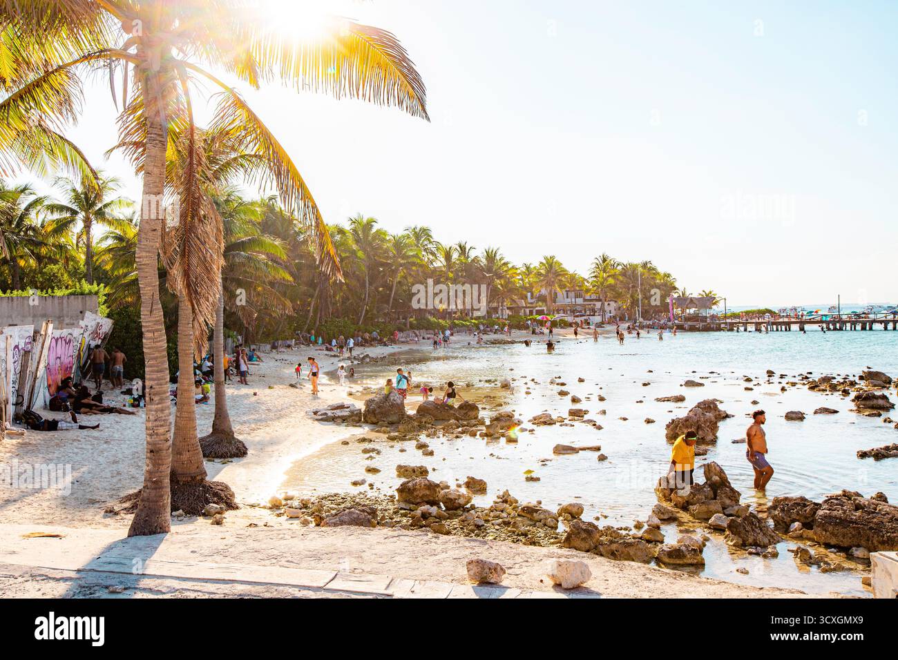 Isla Mujeres, Cancun, Mexico - Beach scene with people walking on the ...