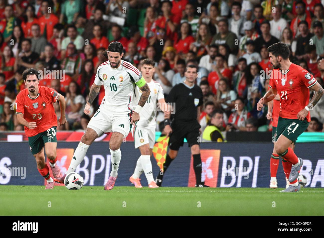 Lisbon, Portugal. 14 October 2025. Dominik Szoboszlai midfielder of Hungary in action during the ...