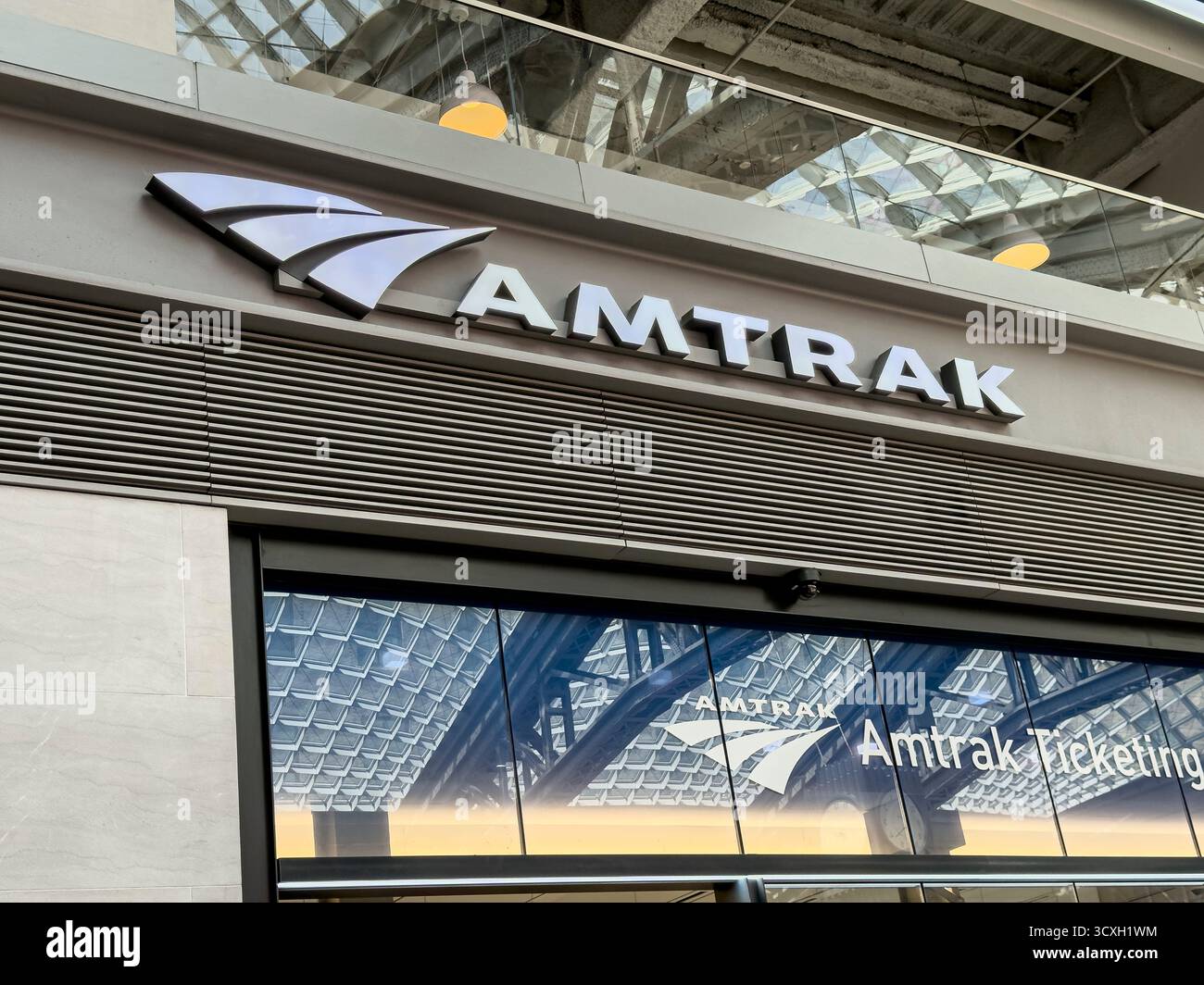 Amtrak sign, Moynihan Train Hall, Pennsylvania Station, Manhattan, New ...