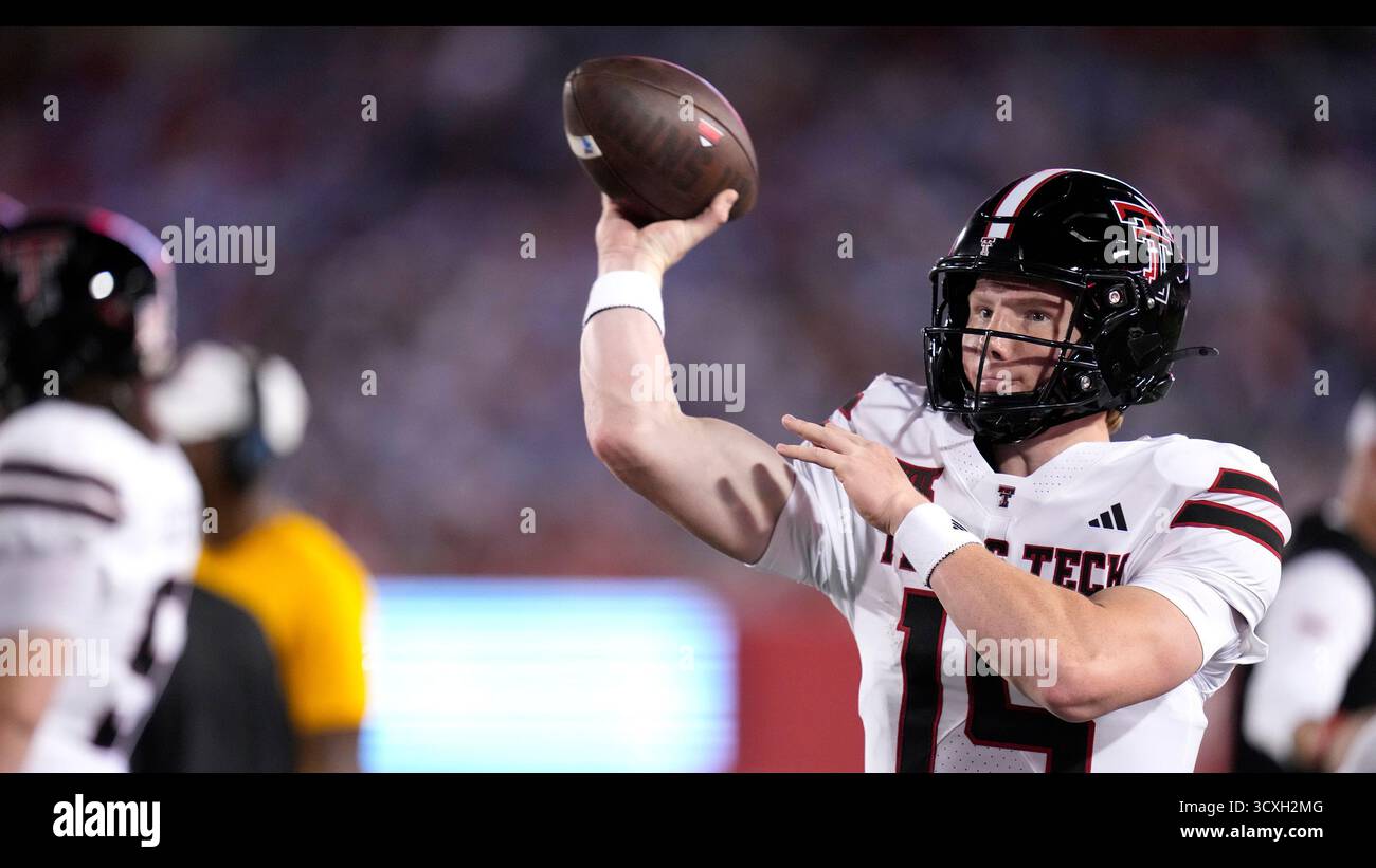 Texas Tech quarterback Will Hammond (15) throws the ball during a time ...