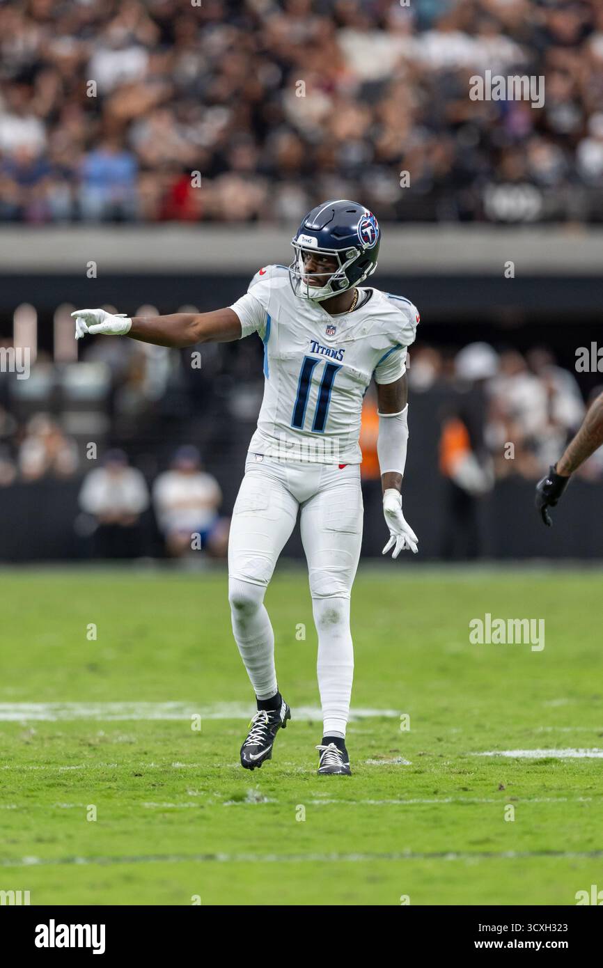 Tennessee Titans wide receiver Van Jefferson (11) against the Las Vegas ...