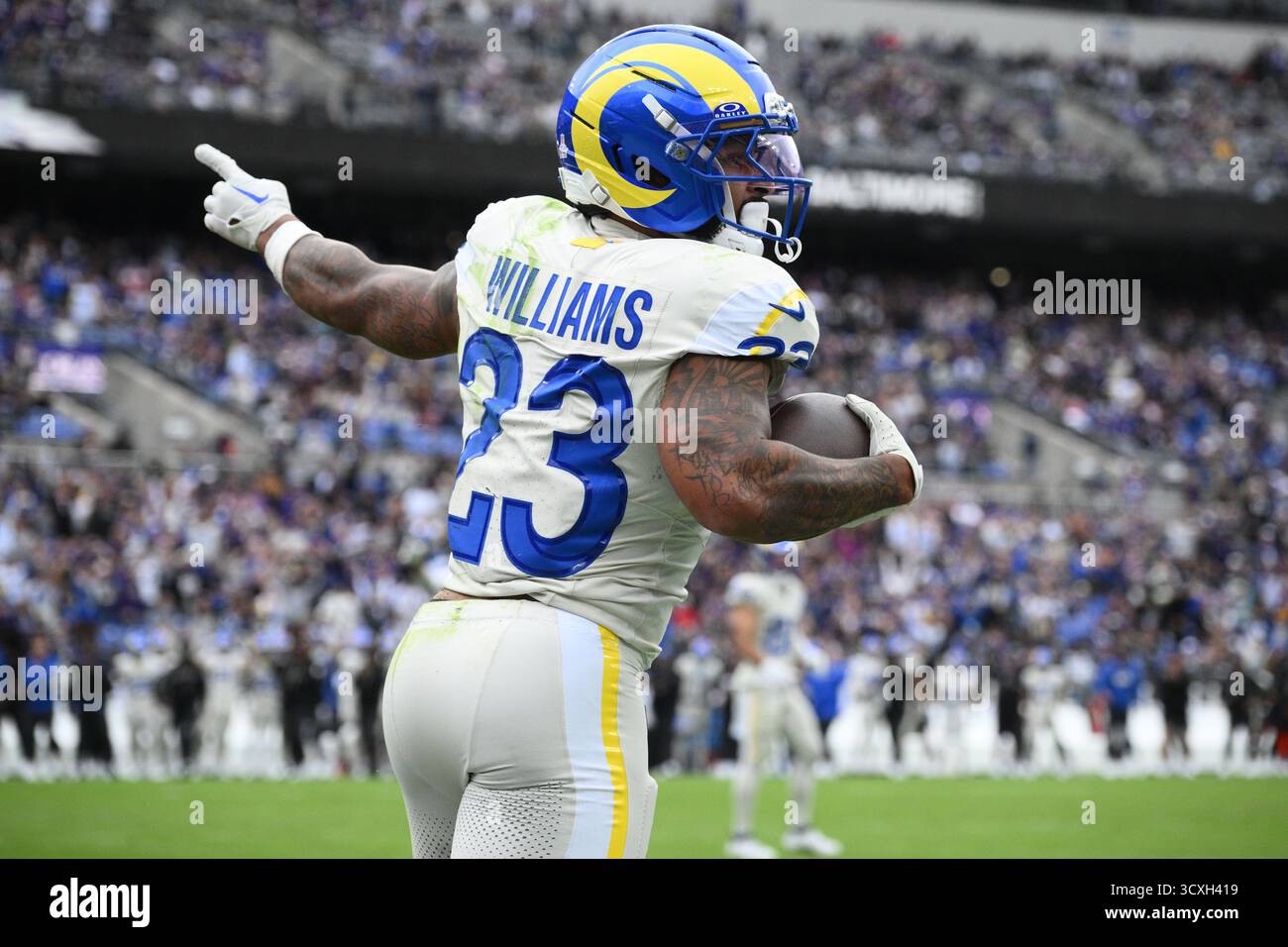Los Angeles Rams running back Kyren Williams (23) gestures during the ...
