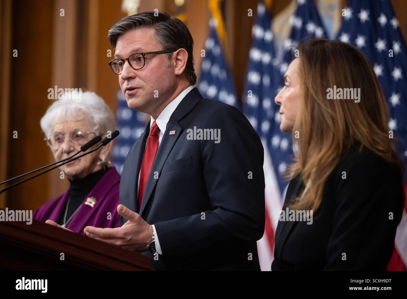 House Speaker Mike Johnson (R-La.) speaks alongside Reps. Virginia Foxx ...
