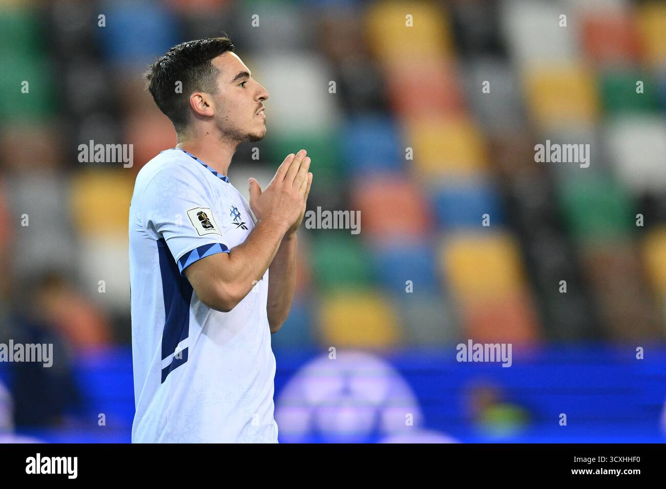 Udine, Italy. 14th Oct, 2025. Oscar Gloukh (ISR) is in action during ...