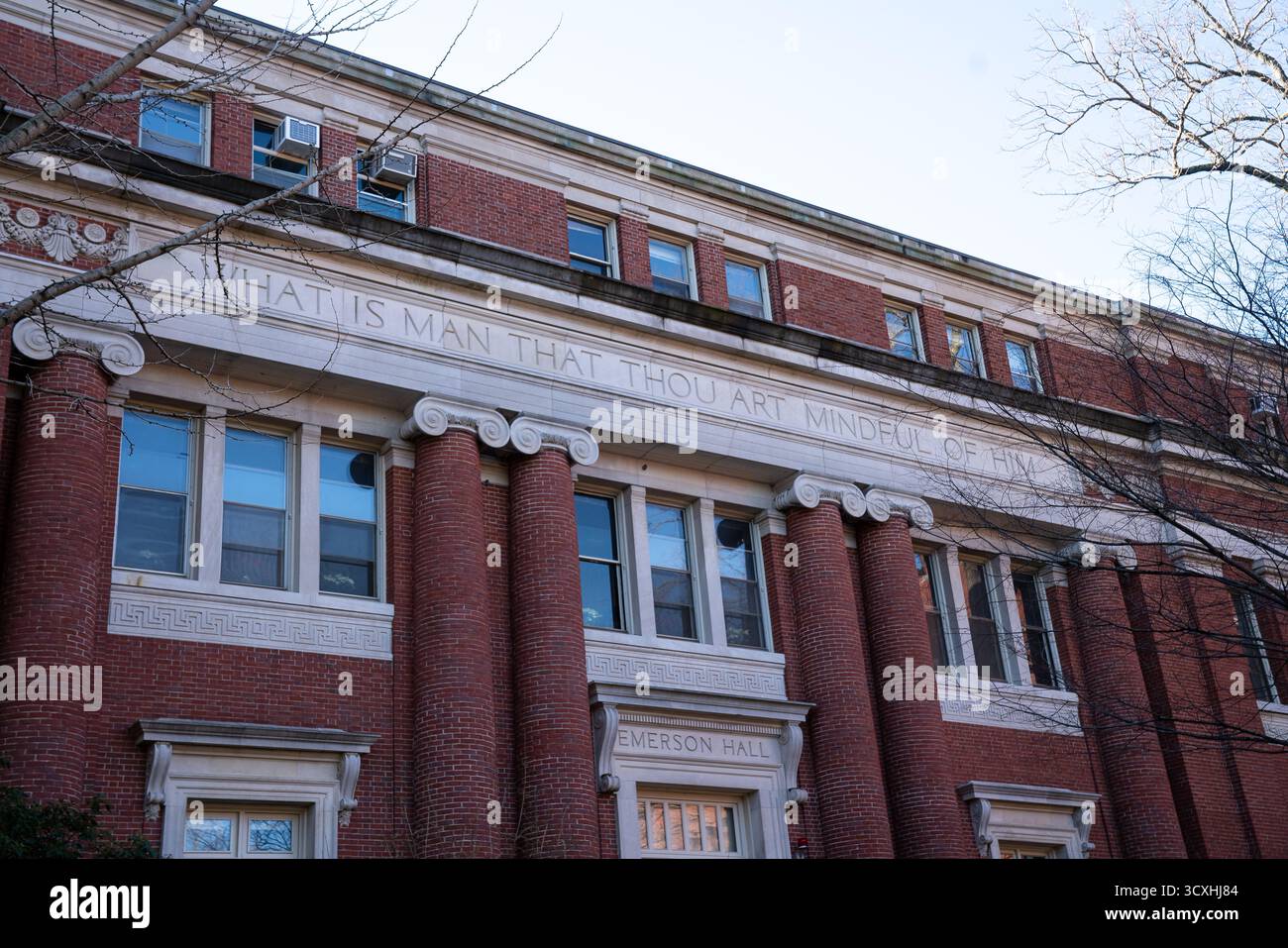 Detail view of Emerson Hall at Harvard University, featuring the ...