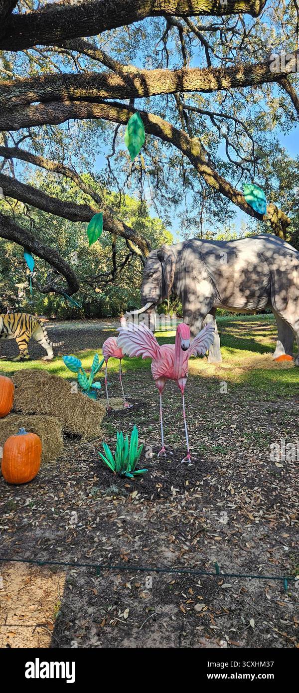 Creative zoo decorations featuring animal sculptures, Houston, Texas ...