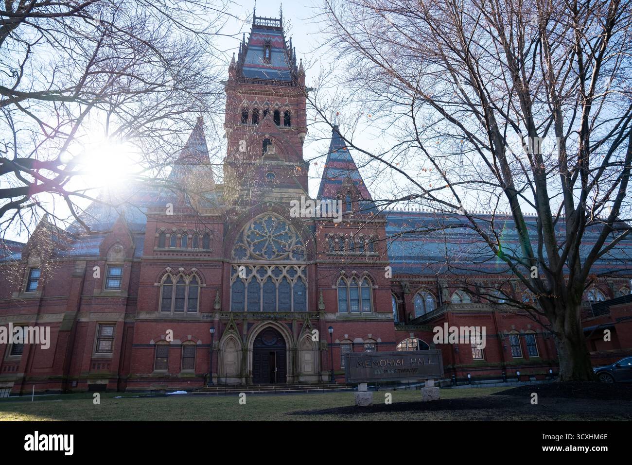 Memorial Hall at Harvard University is illuminated by sunlight, its ...