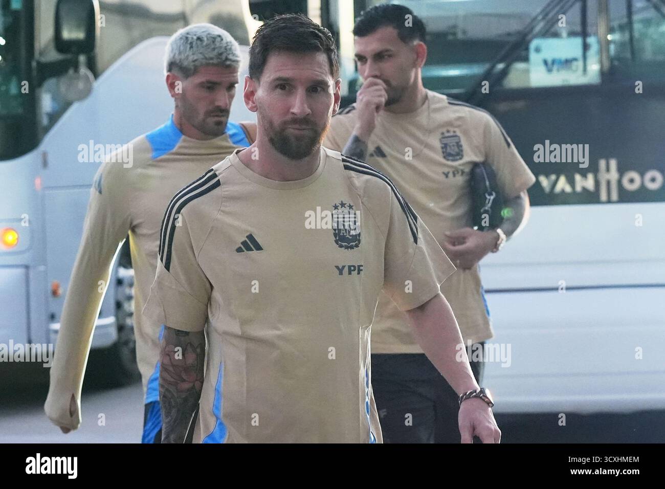 Lionel Messi arrives for a friendly soccer match against Puerto Rico ...