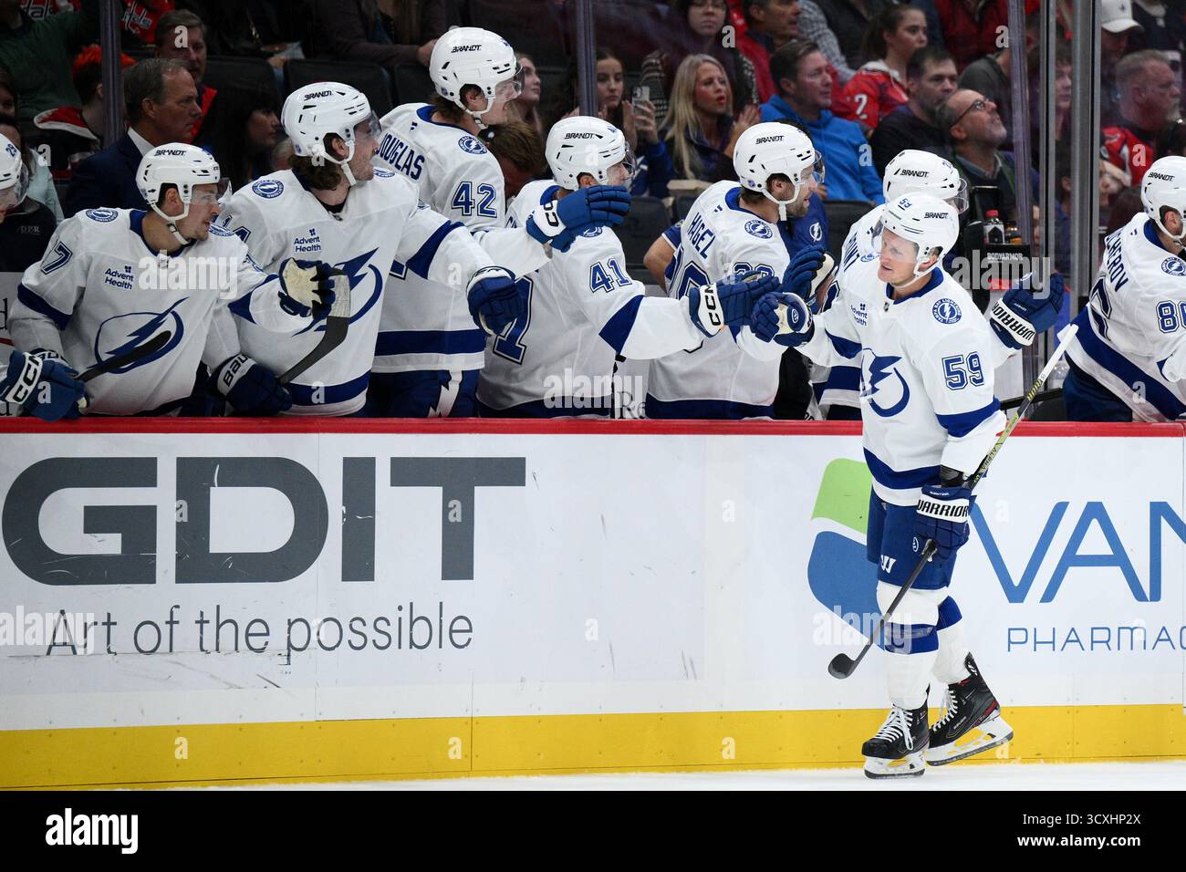 Tampa Bay Lightning center Jake Guentzel (59) celebrates his goal ...