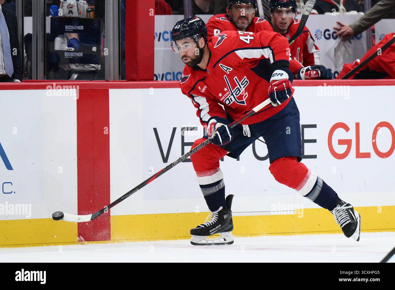 Washington Capitals right wing Tom Wilson (43) skates with the puck ...