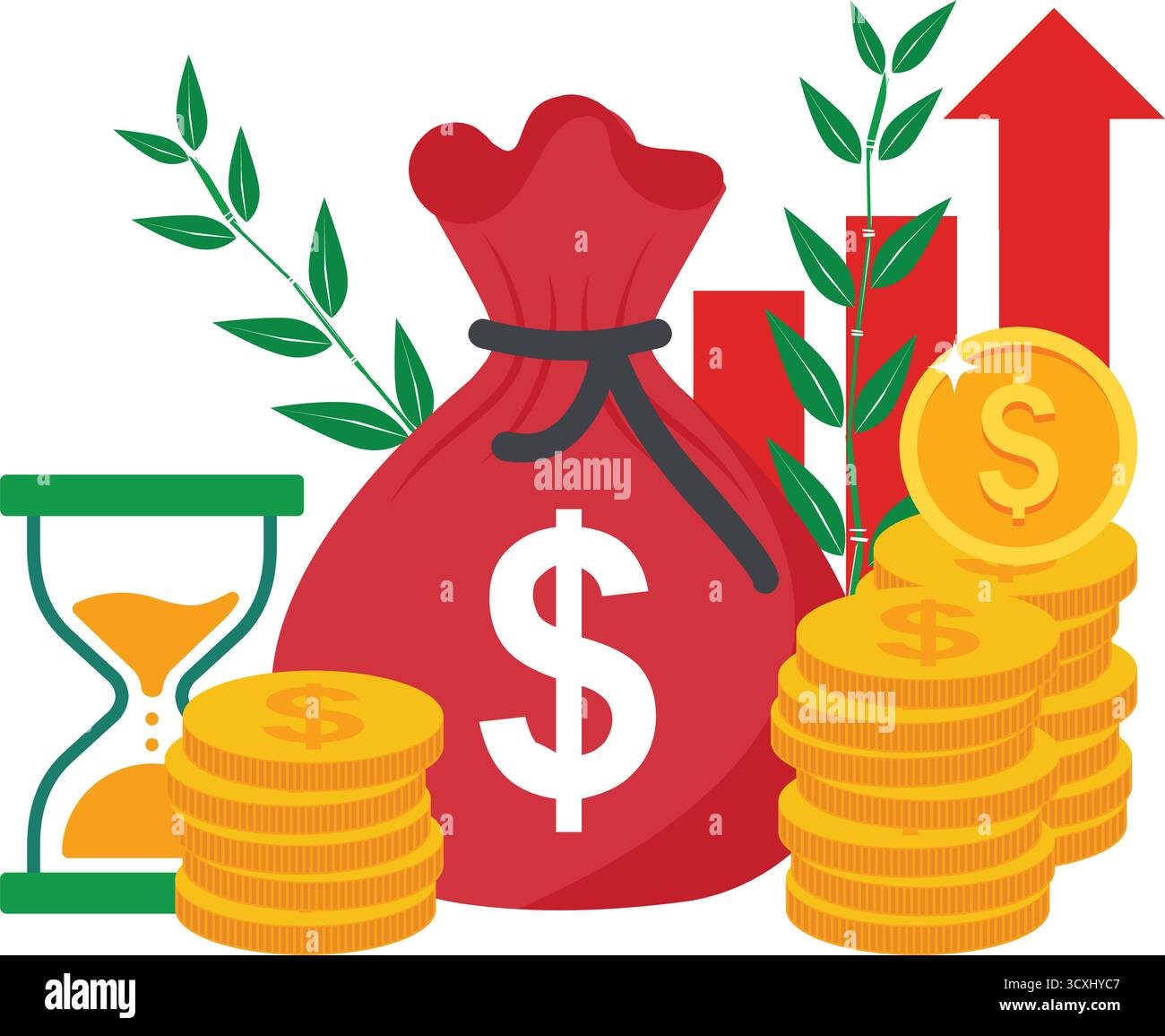 dollar coin money with growth arrow symbol, illustration of economic ...