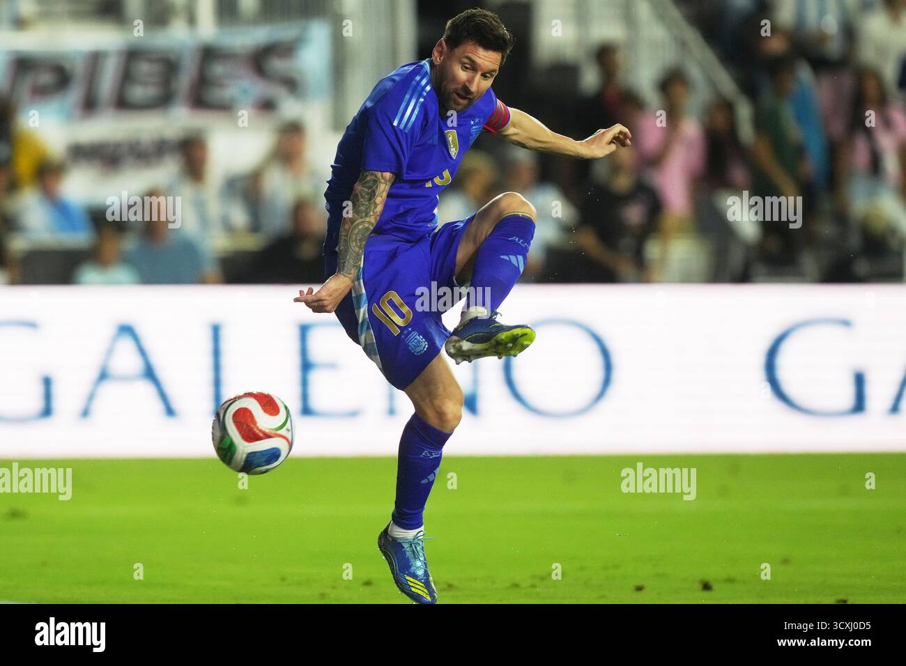 Argentina's Lionel Messi (10) attempts a shot on goal during the first ...