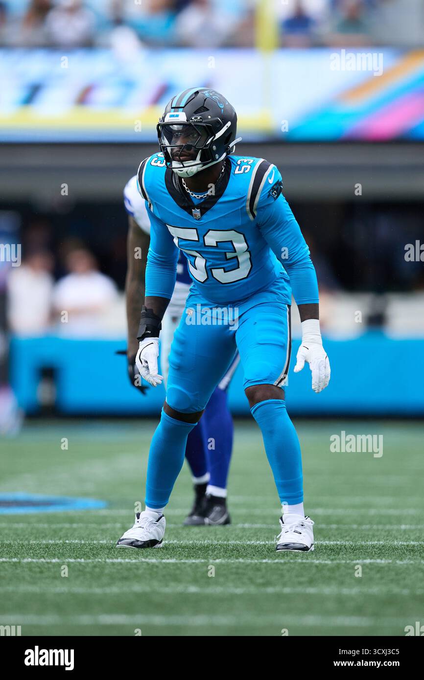 Carolina Panthers linebacker Claudin Cherelus (53) lines up on defense ...