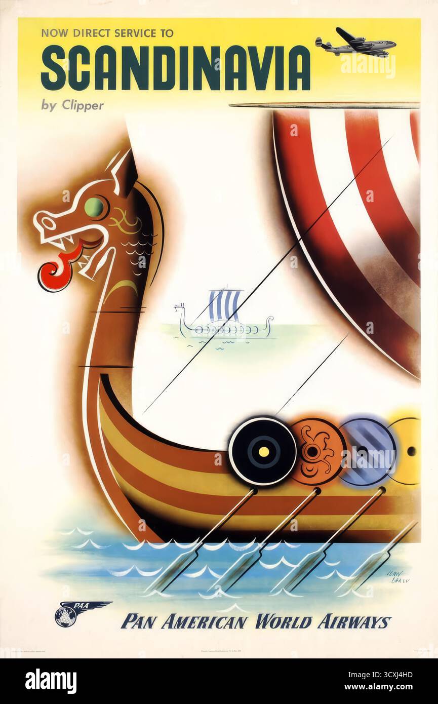 A gorgeous 1950 vintage travel poster for Scandinavia, flying with Pan ...
