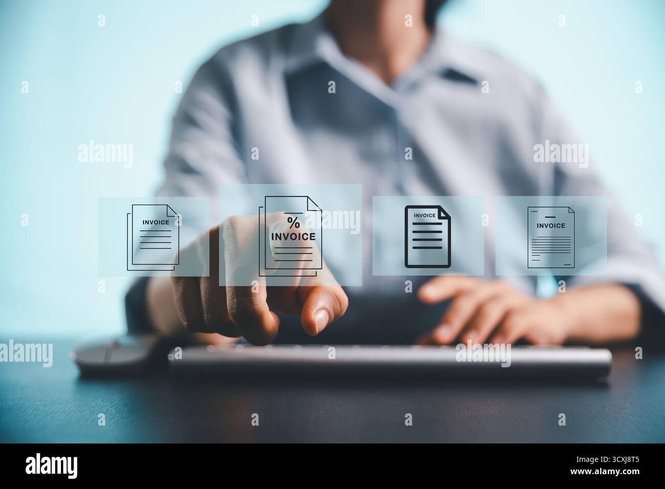 Businesswoman manages electronic statements, digital receipts on ...