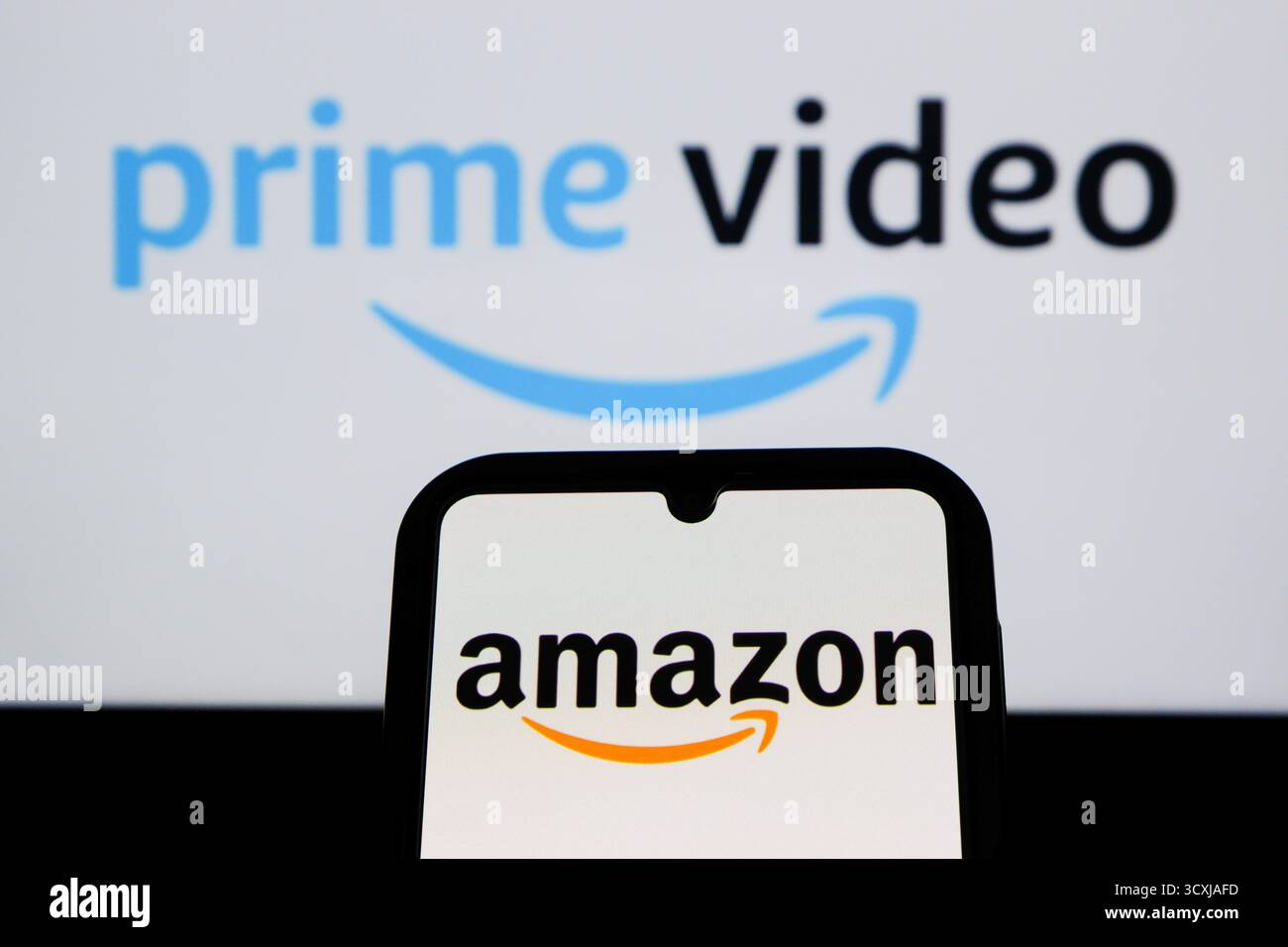 In this photo illustration, an Amazon logo is displayed on a smartphone ...