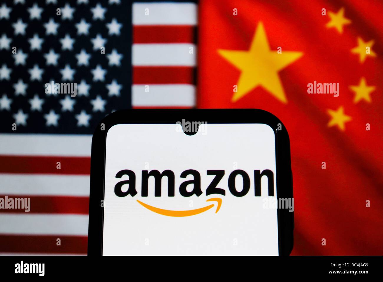 In this photo illustration, an Amazon logo is displayed on a smartphone ...