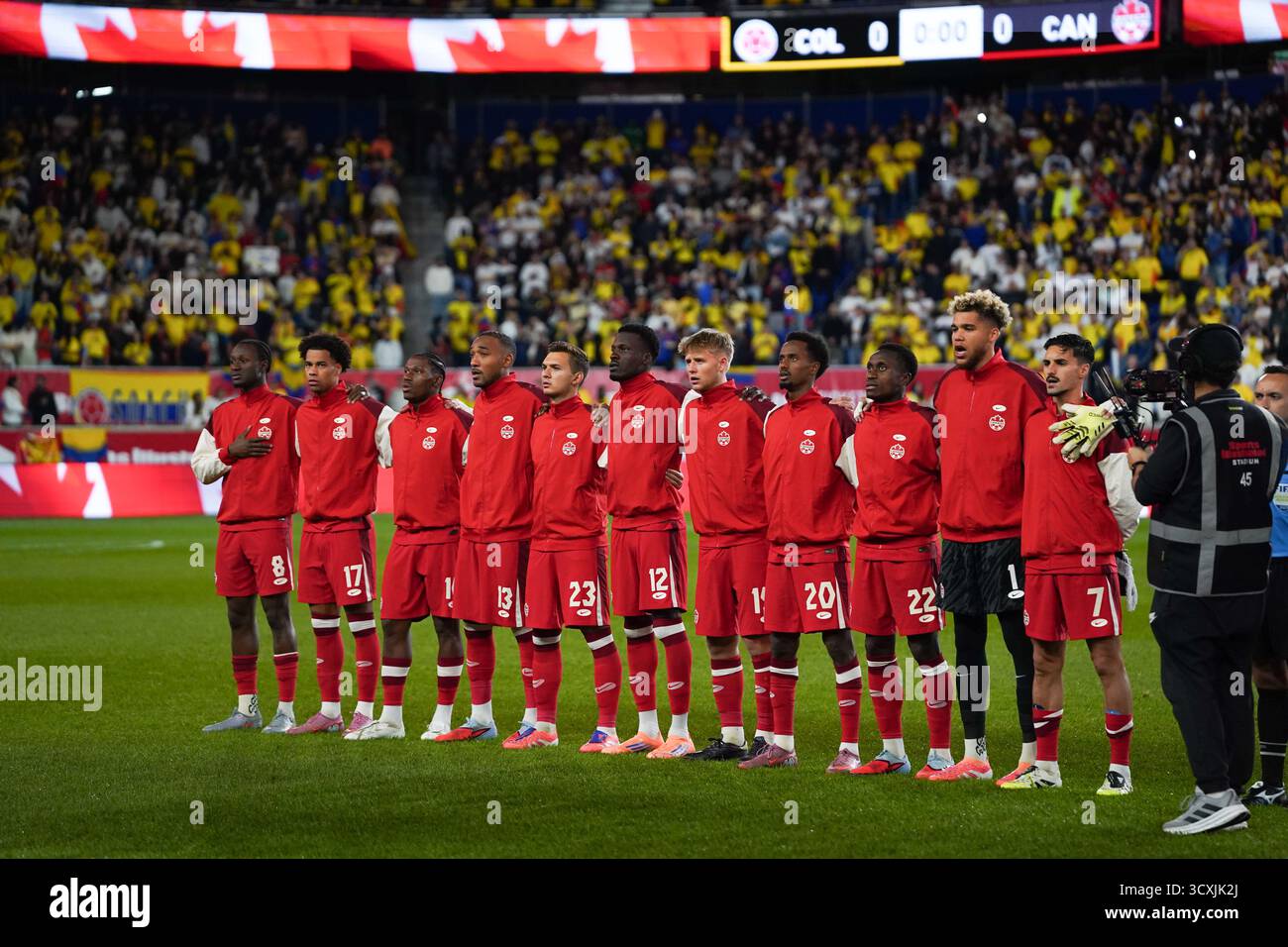 Harrison, United States. 14th Oct, 2025. Canada's starting lineup ...