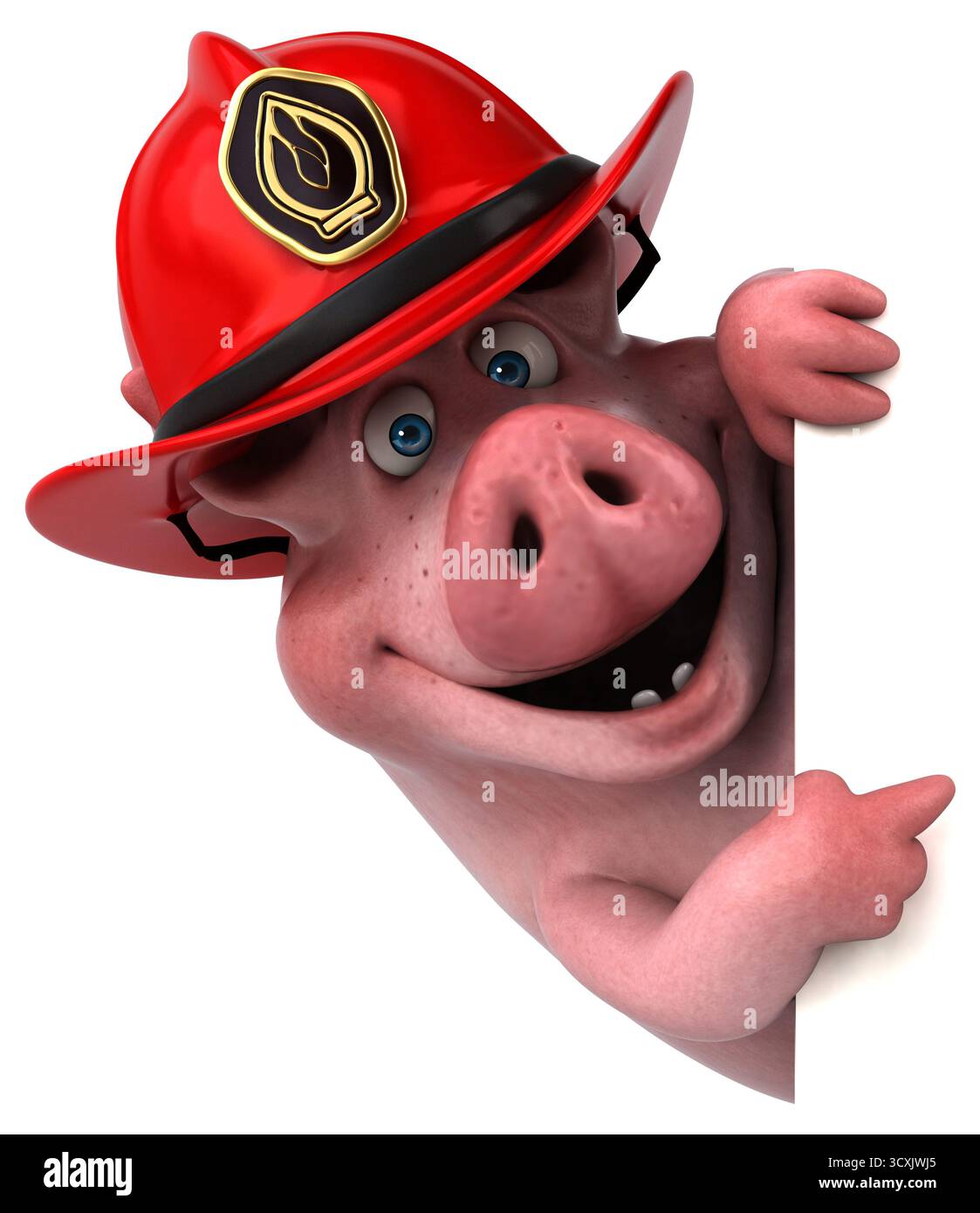 Fun 3D cartoon fireman pig illustration Stock Photo - Alamy