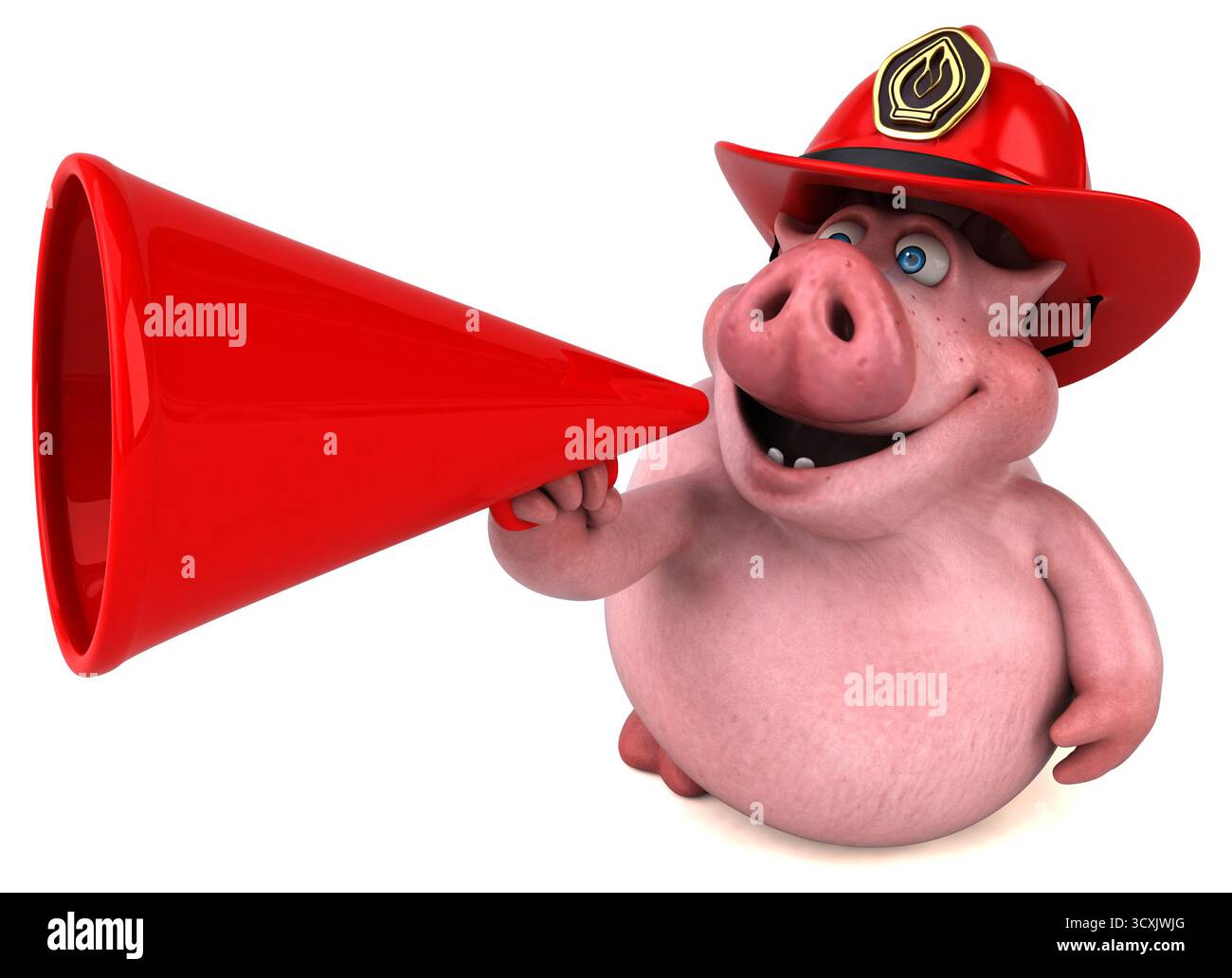 Fun 3D cartoon fireman pig illustration Stock Photo - Alamy
