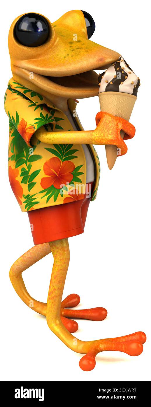 Fun 3D cartoon frog with an ice cream illustration Stock Photo - Alamy