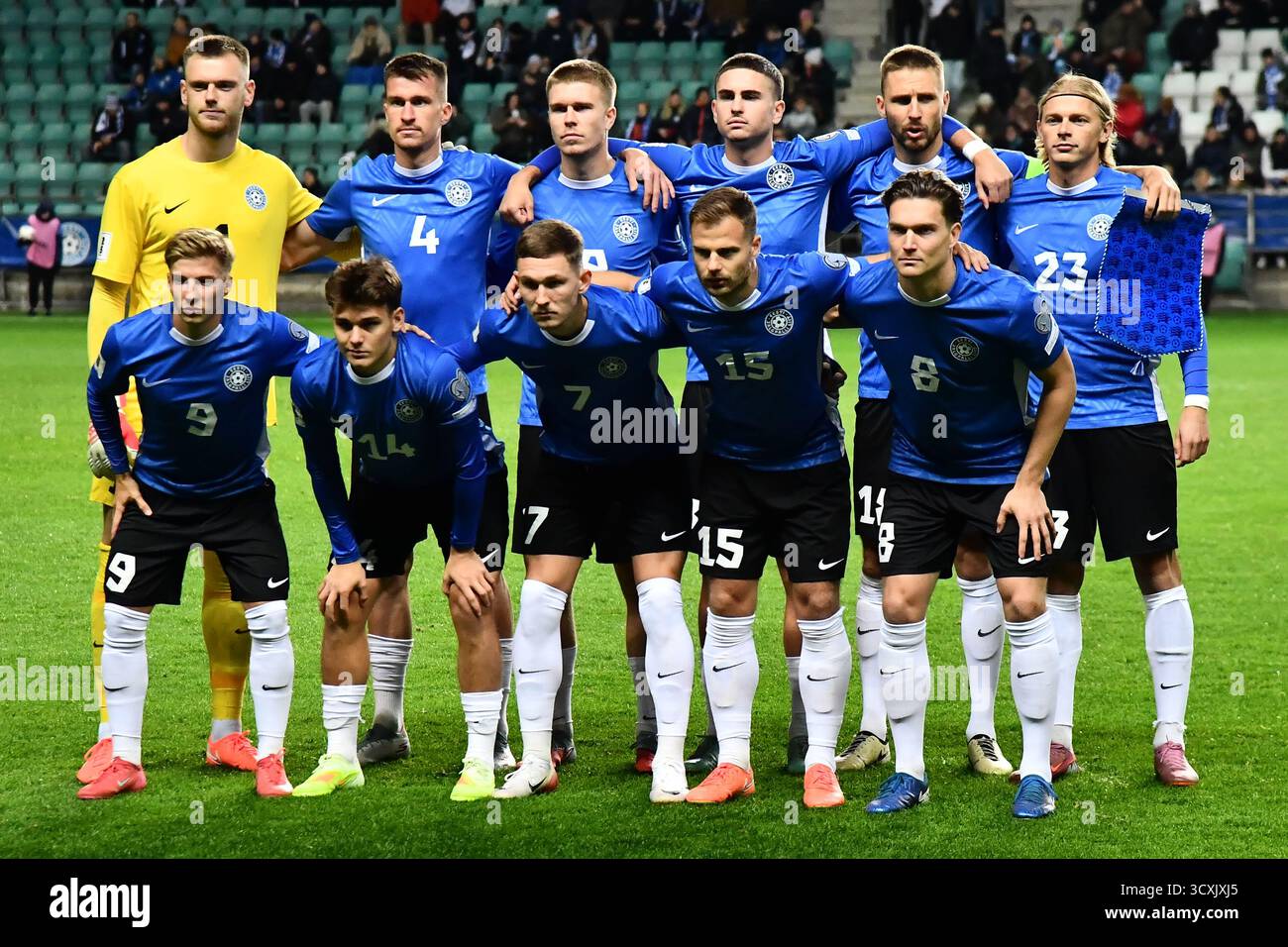 Tallinn, Estonia. 14th Oct, 2025. Starting players of Estonia pose ...