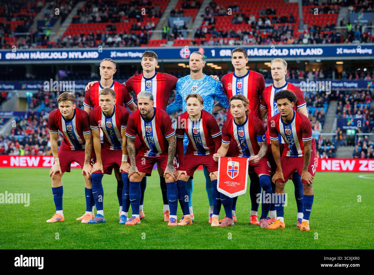 Oslo, Norway. 14th Oct, 2025. The starting-11 of Norway seen for the ...