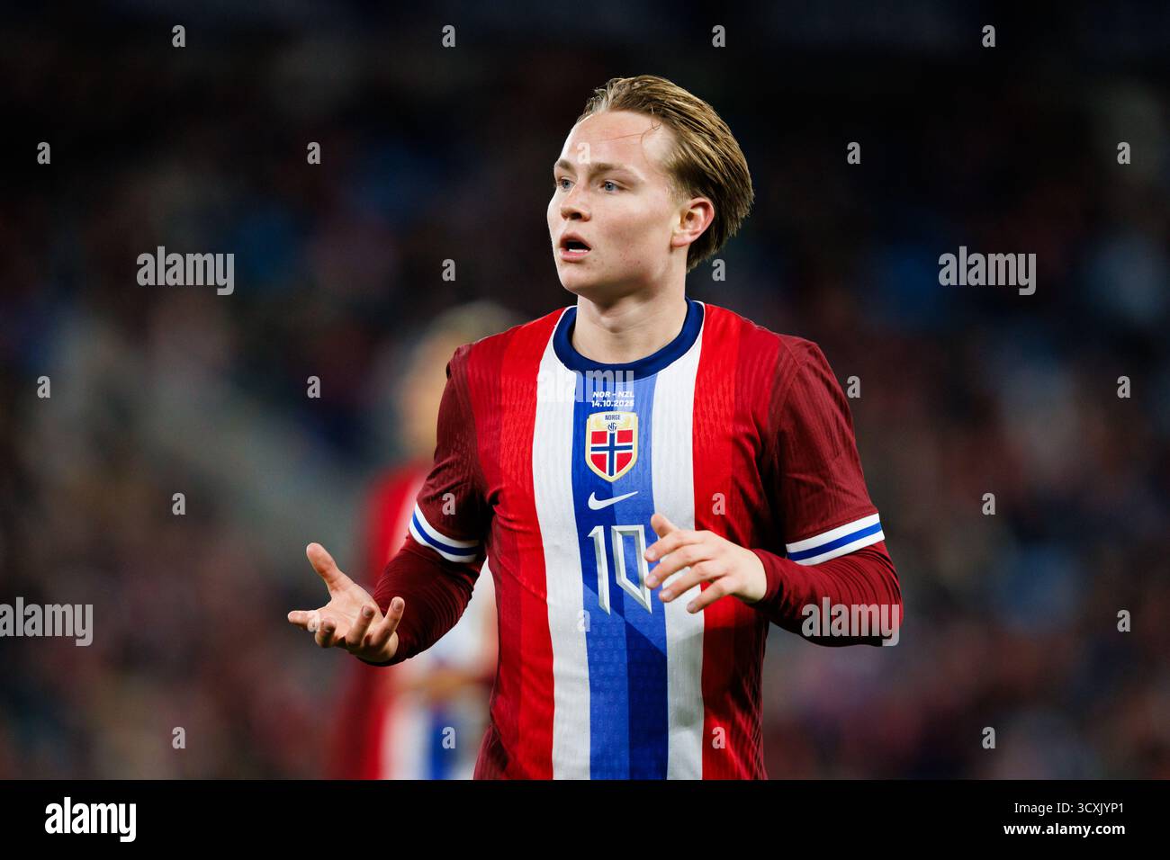 Oslo, Norway. 14th, October 2025. Andreas Schjelderup (10) of Norway ...