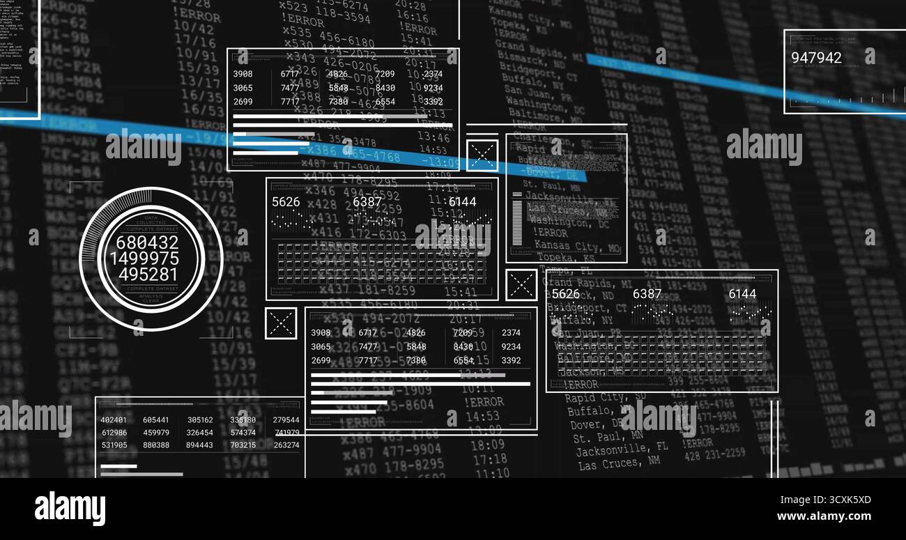 Displaying layered clear data panels and gauge at monitor with blue ...