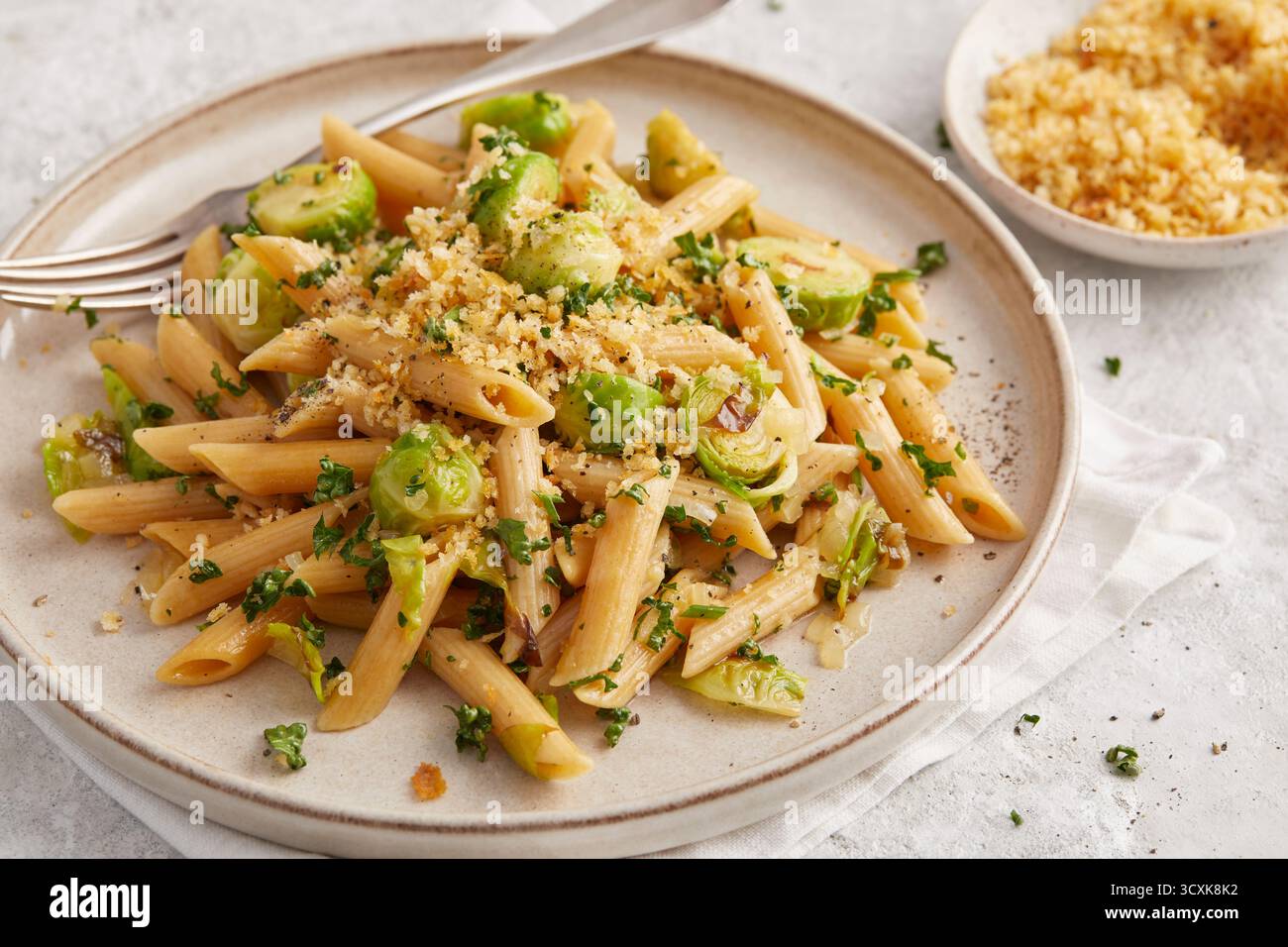 Penne with Brussels Sprouts and Panko Stock Photo - Alamy