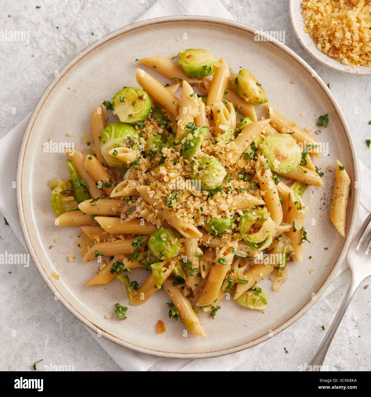 Penne with Brussels Sprouts and Panko Stock Photo - Alamy