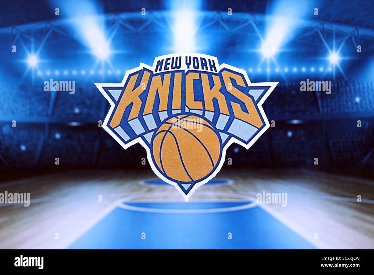 KYIV, UKRAINE - FEBRUARY 23, 2025 New York Knicks basketball team badge ...