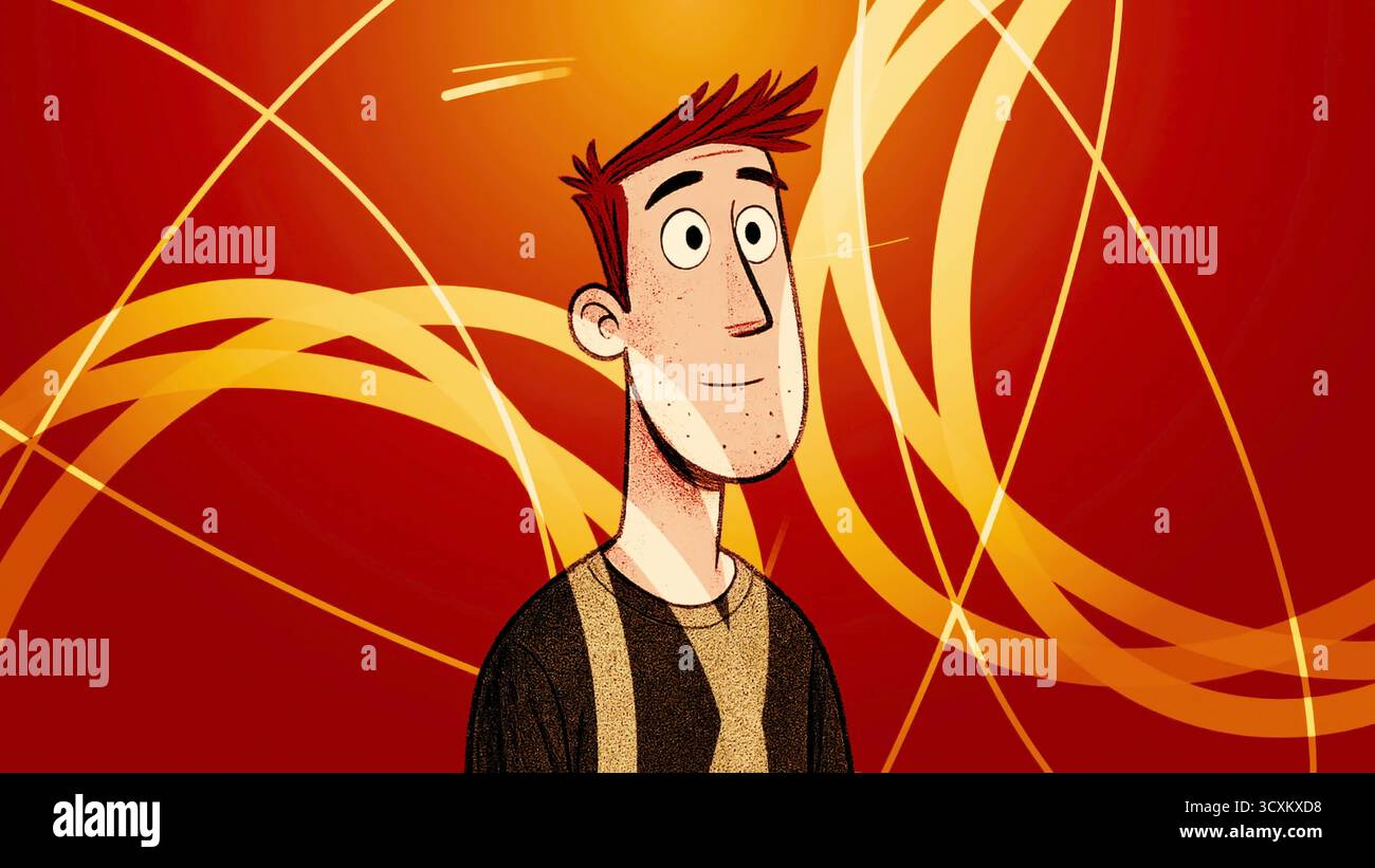 Cartoon man having a good idea with golden halo animation Stock Photo ...