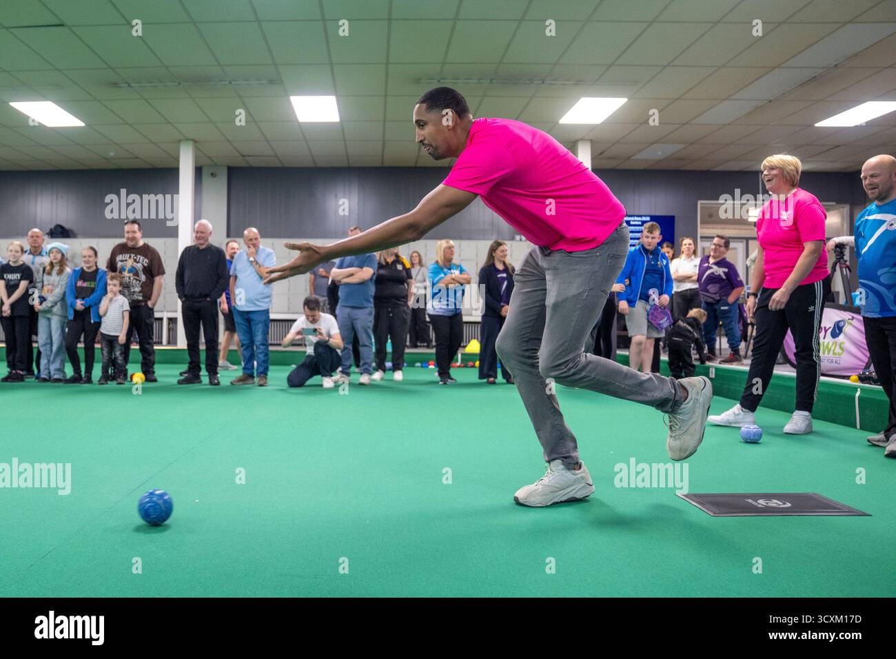 Basketball player Kieron Achara during an indoor bowls lesson at ...