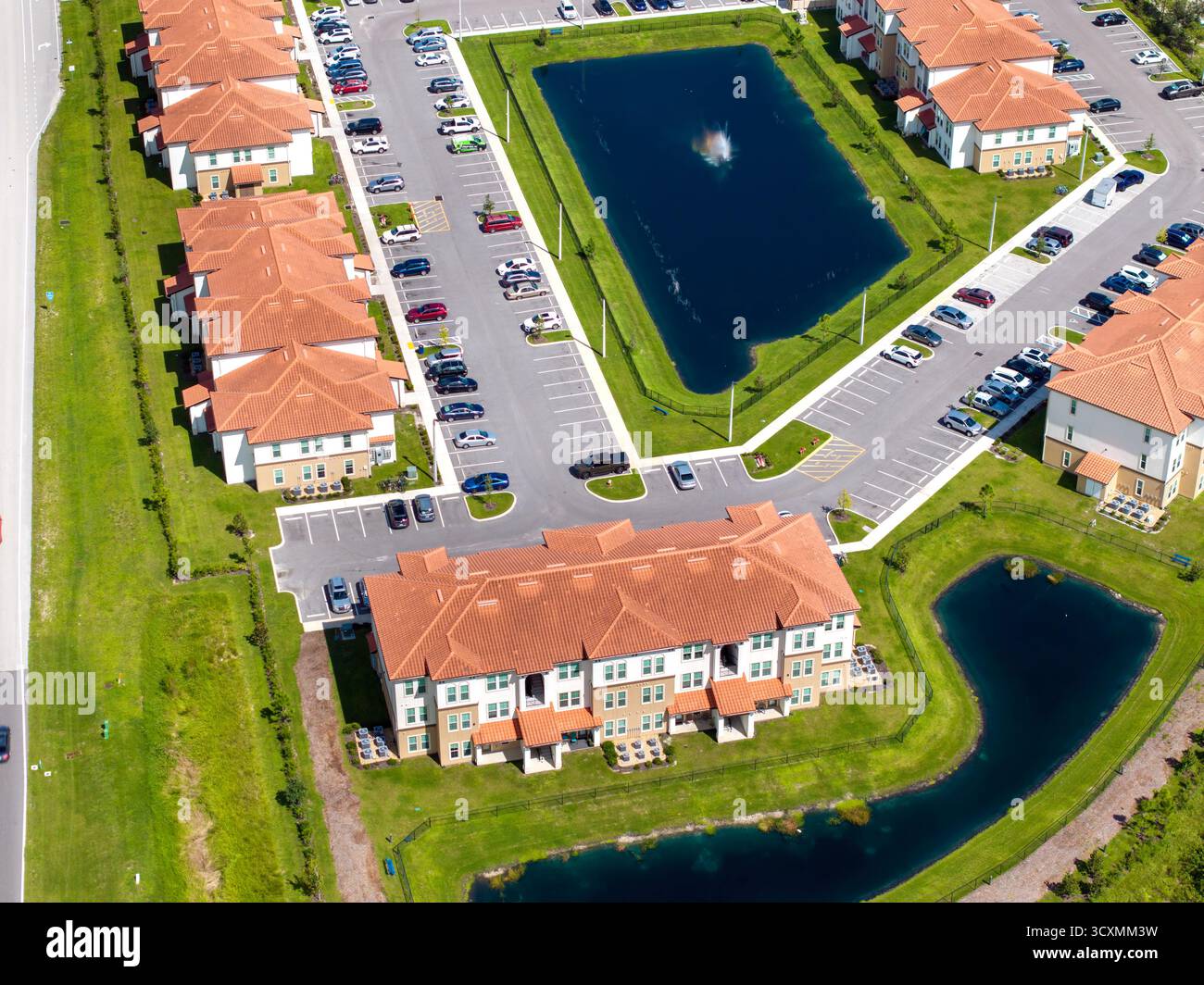Contemporary condominiums in Florida suburban area, example of American ...